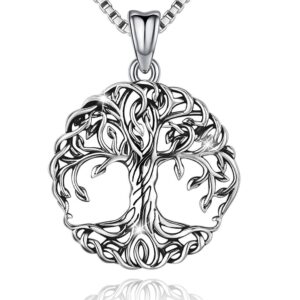 aniu mothers day gift jewelry tree of life necklace for women mom, 925 sterling silver celtic family tree pendant jewelry gift for birthday 18" (with gift box)