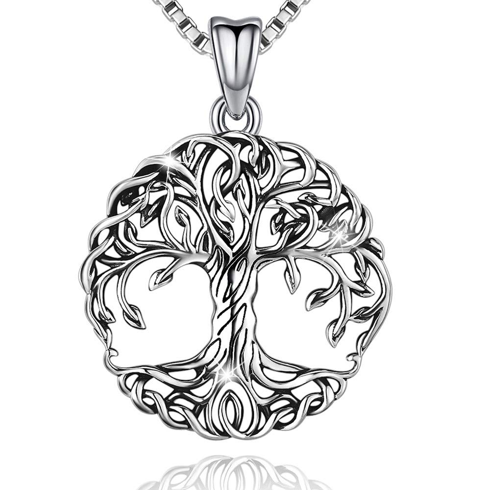 Aniu Mothers Day Gift Jewelry Tree of Life Necklace for Women Mom, 925 Sterling Silver Celtic Family Tree Pendant Jewelry Gift for Birthday 18" (With Gift Box)