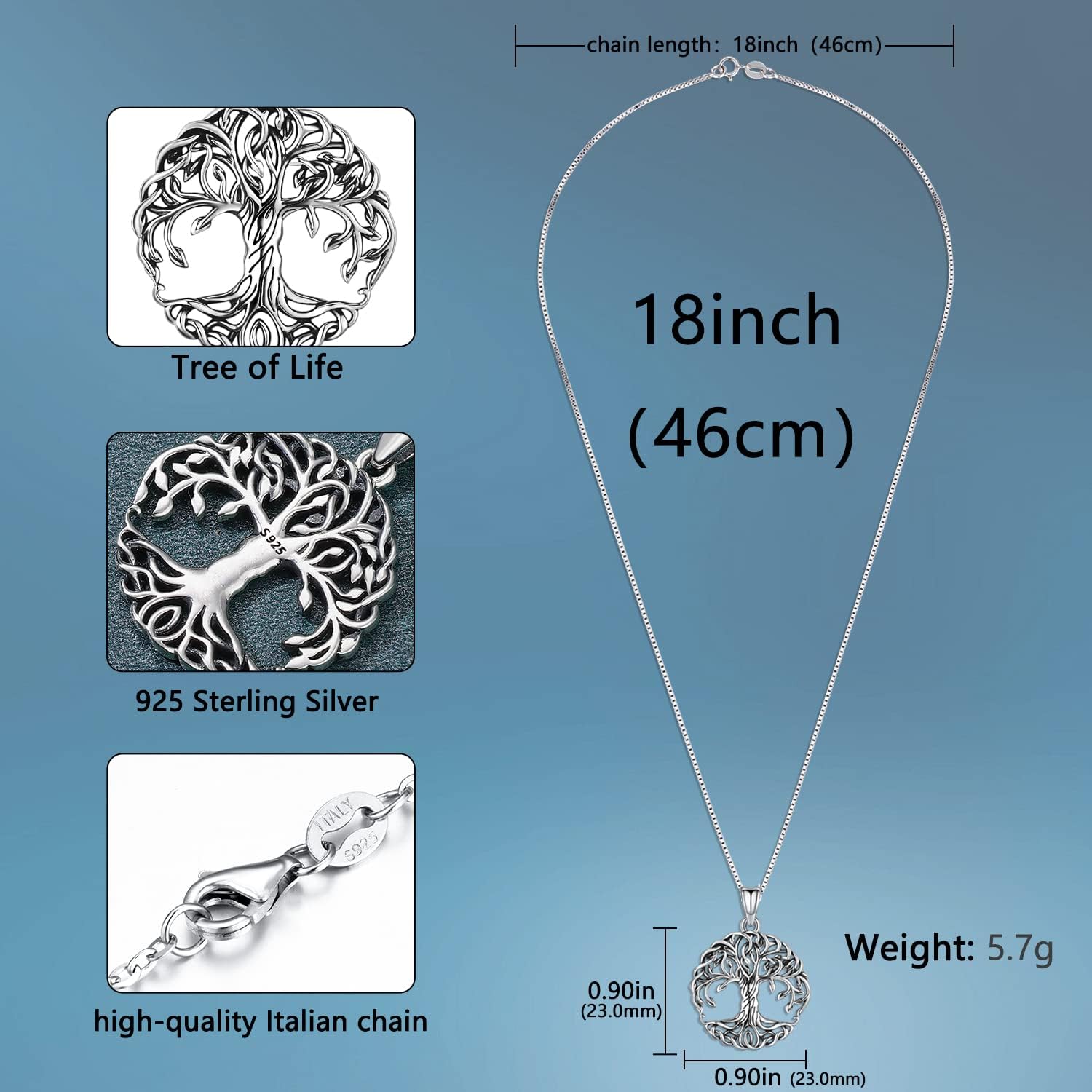 Aniu Mothers Day Gift Jewelry Tree of Life Necklace for Women Mom, 925 Sterling Silver Celtic Family Tree Pendant Jewelry Gift for Birthday 18" (With Gift Box)