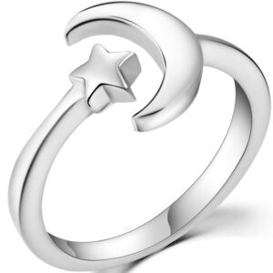 jude jewelers stainless steel star moon wedding engagement statement promise ring (silver, 8)