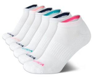 nautica women's low cut cushioned moisture control athletic socks (6 pack), size 4-10, white