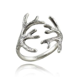 fashionjunkie4life sterling silver adjustable textured antler ring, one size, deer elk moose hunting