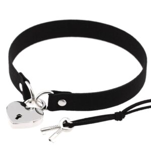 outman women pu leather punk choker necklace goth choker collar waist belt gothic (black with heart lock)