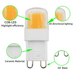 MJIUZHOU G9 LED Light Bulbs 25W 20W Halogen Equivalent Warm White 3000k 300Lm CRI 83 110v 120v 3W JCD/G9 Bi-Pin Base COB Bulb Mini Home Lighting (Pack of 6)