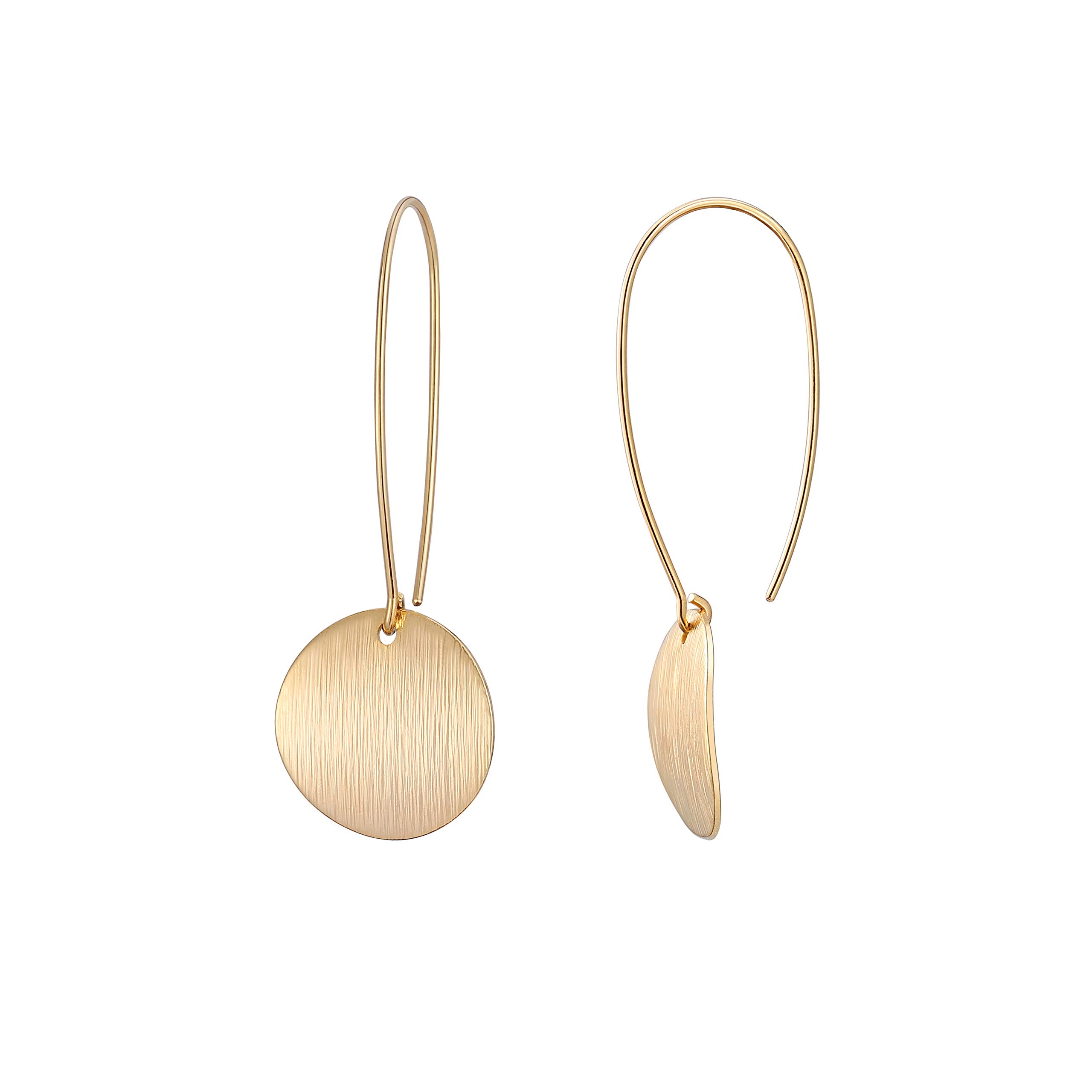 SOFYBJA Statement Long Gold Round Dangling Earrings for Women Lightweight Circle Disc Coin Geometric Flat Brushed 18k Gold Plated Dangle Drop Hanging Hoop Earrings for women Gift for Her Over-18-year-old