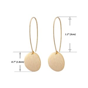 SOFYBJA Statement Long Gold Round Dangling Earrings for Women Lightweight Circle Disc Coin Geometric Flat Brushed 18k Gold Plated Dangle Drop Hanging Hoop Earrings for women Gift for Her Over-18-year-old