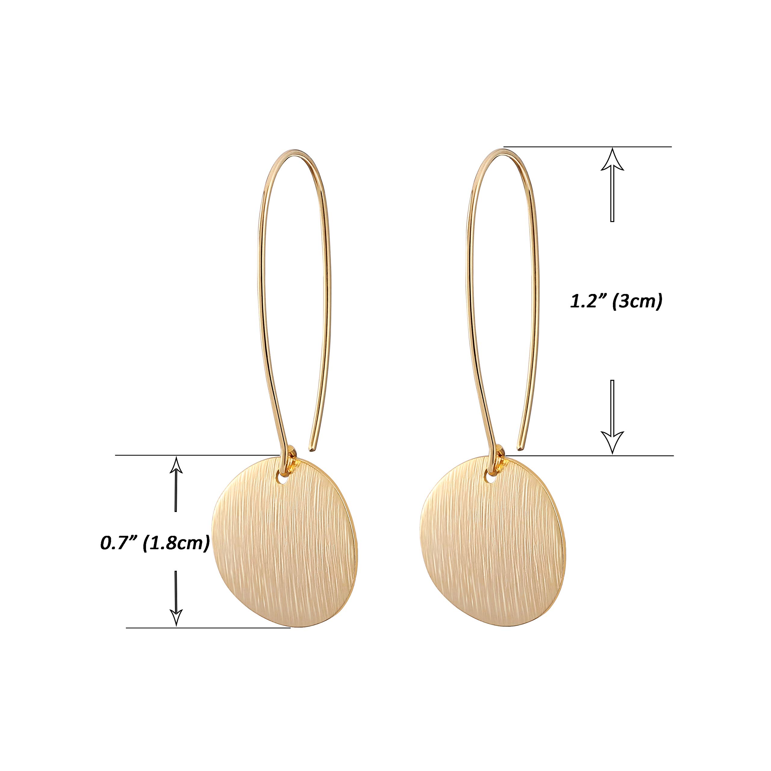 SOFYBJA Statement Long Gold Round Dangling Earrings for Women Lightweight Circle Disc Coin Geometric Flat Brushed 18k Gold Plated Dangle Drop Hanging Hoop Earrings for women Gift for Her Over-18-year-old