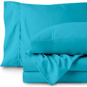 rrlinen full size sheet set - hotel luxury bed sheets - extra soft - 26 inch deep pockets - easy fit - breathable & cooling - wrinkle free - comfy –turquoise blue full sheets – 4 pc