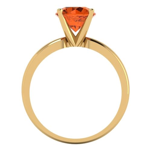 Clara Pucci 1.50 ct Round Cut Solitaire Red Simulated Diamond Wedding Bridal Designer Anniversary Engagement Ring Real 14k Yellow Gold