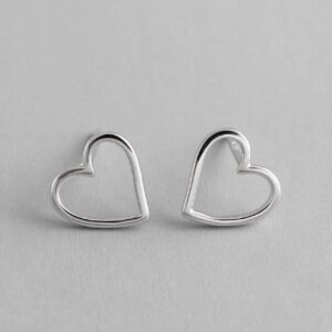 Hollow Heart Minimalist s925 Sterling Silver Stud Earrings for Women Cute Love Huggie Studs Fashion Simple Piercing Post Jewelry Hypoallergenic Gifts for Girlfriend Wife Mom Sensitive Ear