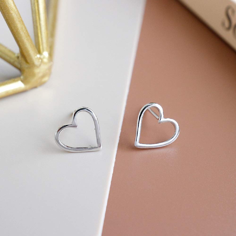 Hollow Heart Minimalist s925 Sterling Silver Stud Earrings for Women Cute Love Huggie Studs Fashion Simple Piercing Post Jewelry Hypoallergenic Gifts for Girlfriend Wife Mom Sensitive Ear