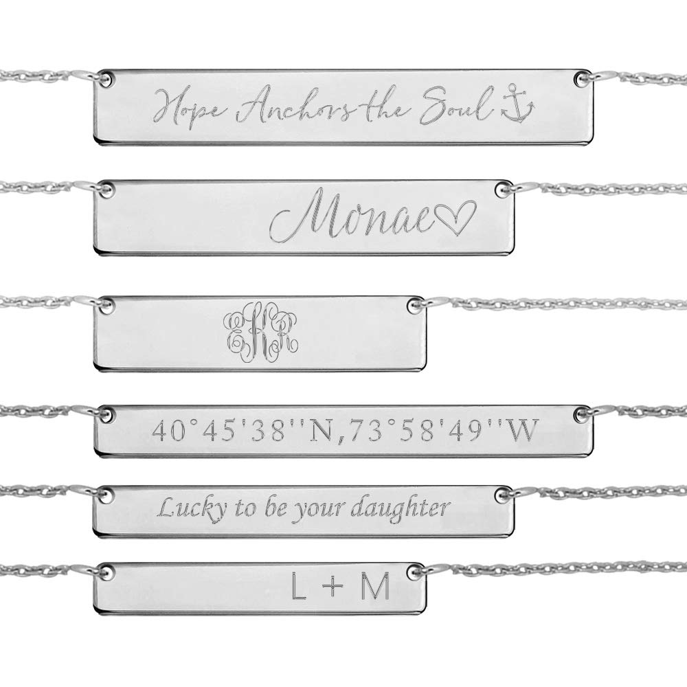 JOELLE JEWELRY Custom Name Bar Necklace Sterling Silver Personalized Script Name Necklace Bridesmaids Gift