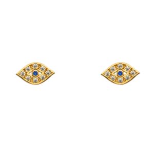 14k Yellow Gold Evil Eye CZ Stud Earrings with Screw Back