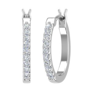 1/10 carat diamond ladies small hoop earrings in 10k white gold