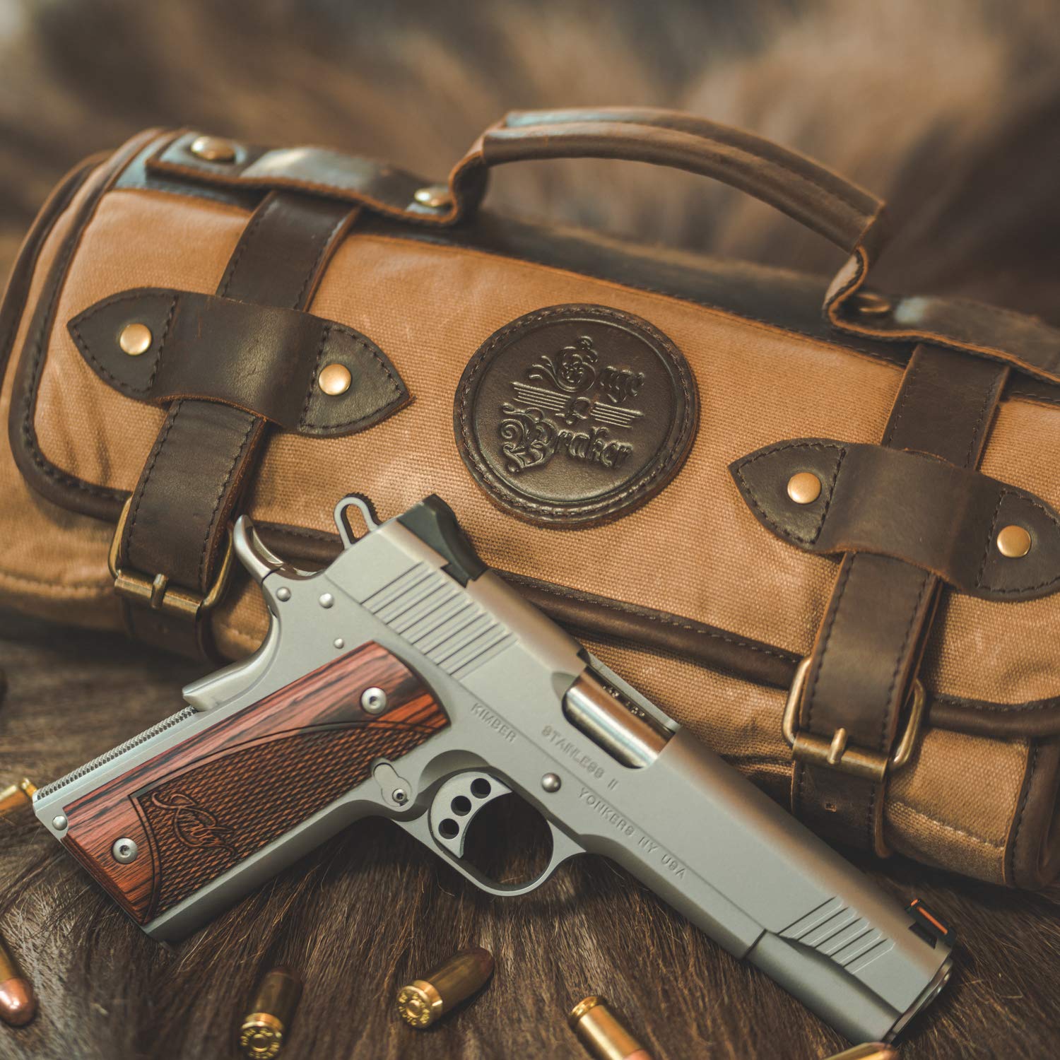 Handgun Cleaning MAT by Sage & Braker. Made from Waxed Canvas, Wool and Leather.