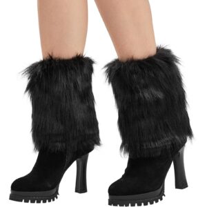 nanxson women short fur leg warmer short boot sleeves ttw0071 (black)