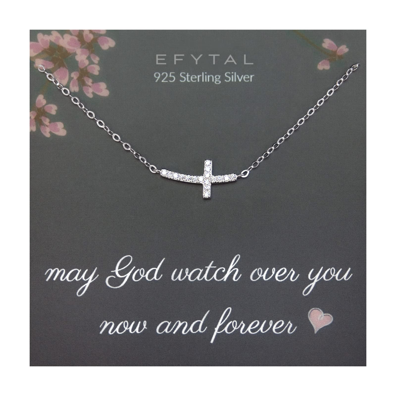 EFYTAL Dainty Sterling Silver Sideways Cross Necklace for Women, Baptism Gifts for women, Confirmation Gifts for Teen, First Communion Gifts, Christian Jewelry, Catholic Gifts for Women