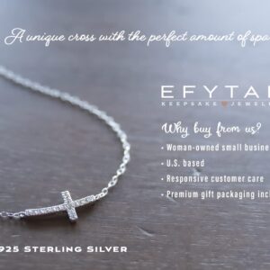 EFYTAL Dainty Sterling Silver Sideways Cross Necklace for Women, Baptism Gifts for women, Confirmation Gifts for Teen, First Communion Gifts, Christian Jewelry, Catholic Gifts for Women