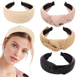 ivyu hairband - 4 mixed color straw braid twist headbands for women's hair, wide thick top knot hairbands for girls, beauty product, beech accessories