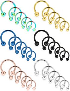 ftovosyo 30pcs 20g surgical steel septum nose rings hoop horseshoe barbell lip helix tragus conch cartilage earrings hoop piercing jewelry for women men 6mm 8mm 10mm 12mm silver rose gold black