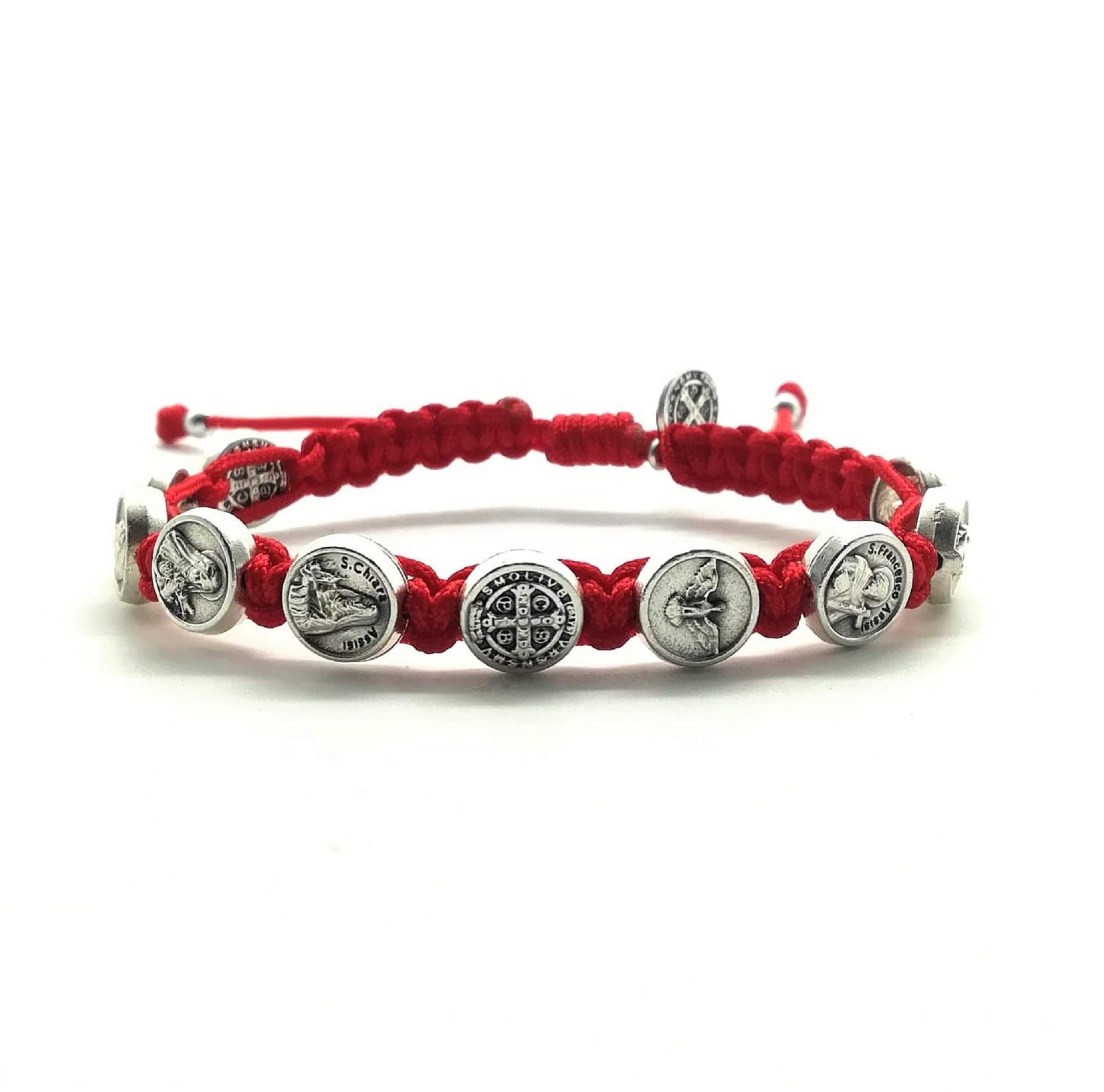 Religious Bracelet - Catholic Patron Saint Medals | Mens Womens Christian Gift | Protection Jewelry - Medjugorje (Red)