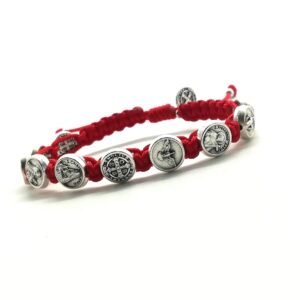 Religious Bracelet - Catholic Patron Saint Medals | Mens Womens Christian Gift | Protection Jewelry - Medjugorje (Red)