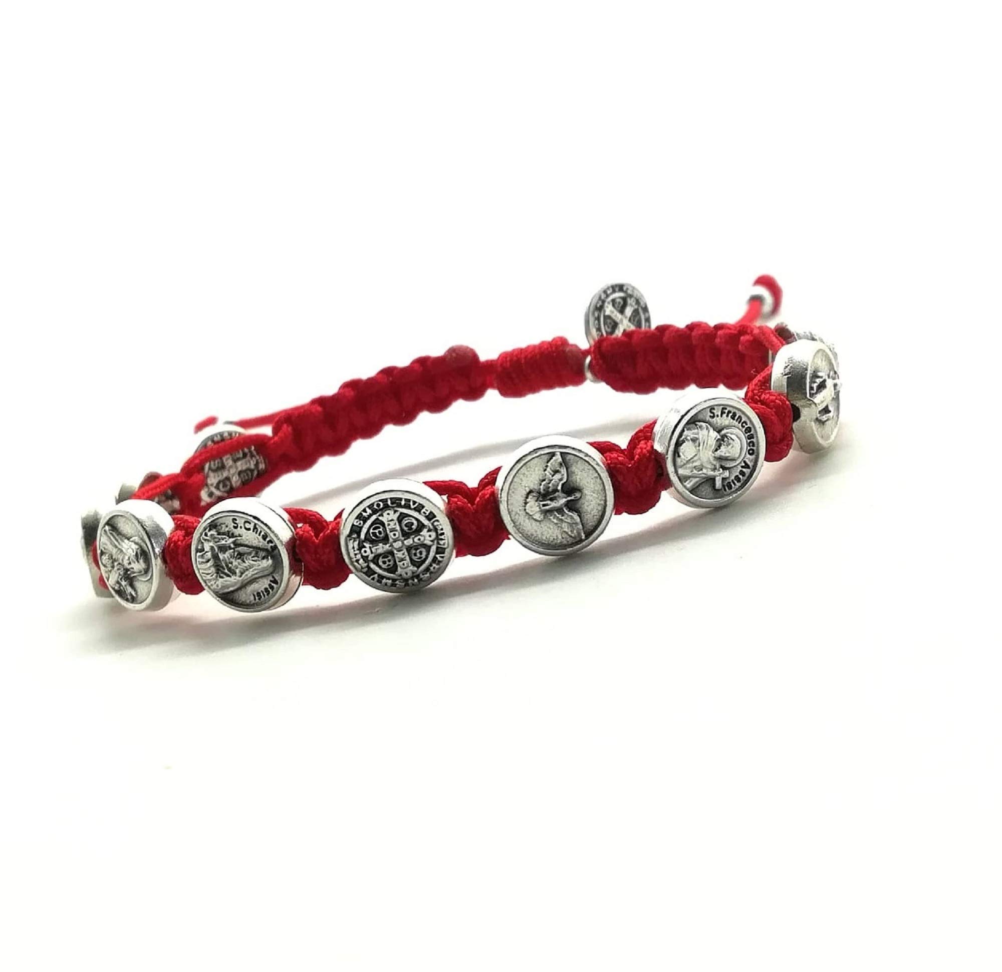 Religious Bracelet - Catholic Patron Saint Medals | Mens Womens Christian Gift | Protection Jewelry - Medjugorje (Red)