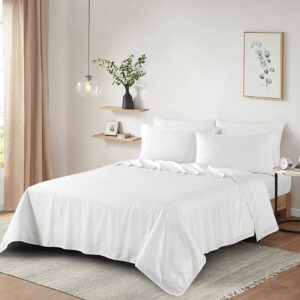 ELINEN 100% Supima Cotton Sheets 600 Thread Count,Bed Sheet Set King Size Sheets 4 Pieces,Soft & Silk Sateen Weave, Fits Mattress Up to 18",Deep Pocket, Breathable & Fade Resistant(White,King)