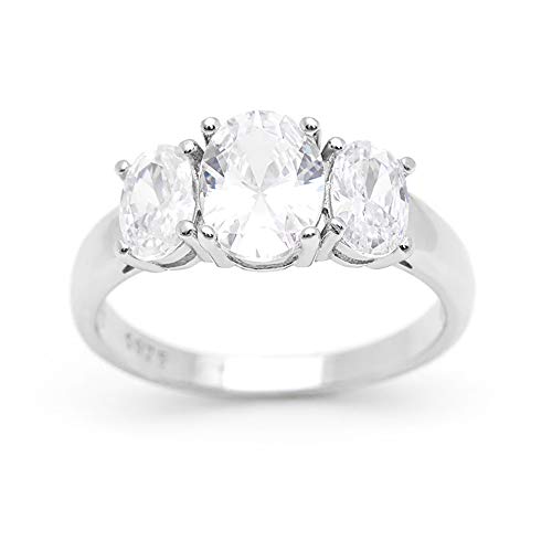 Ginger Lyne Collection Cassidy 3 Stone Oval Sterling Silver Engagement Bridal Wedding Ring Size 5