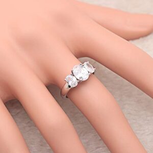 Ginger Lyne Collection Cassidy 3 Stone Oval Sterling Silver Engagement Bridal Wedding Ring Size 5