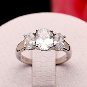 Ginger Lyne Collection Cassidy 3 Stone Oval Sterling Silver Engagement Bridal Wedding Ring Size 5