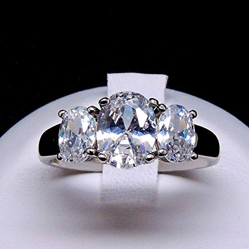 Ginger Lyne Collection Cassidy 3 Stone Oval Sterling Silver Engagement Bridal Wedding Ring Size 5