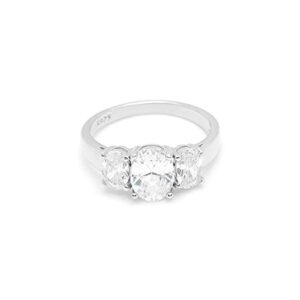 Ginger Lyne Collection Cassidy 3 Stone Oval Sterling Silver Engagement Bridal Wedding Ring Size 5