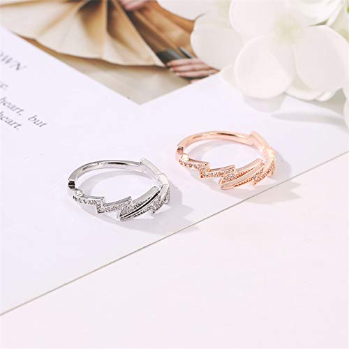 BELUCKIN Silver Plated Crystal Flash Lightning Bolt Open Rings Adjustable Lightning Ring for Women(rose gold)