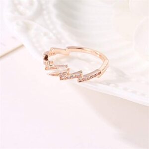 BELUCKIN Silver Plated Crystal Flash Lightning Bolt Open Rings Adjustable Lightning Ring for Women(rose gold)