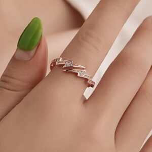 BELUCKIN Silver Plated Crystal Flash Lightning Bolt Open Rings Adjustable Lightning Ring for Women(rose gold)