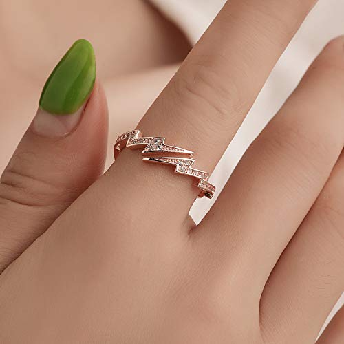 BELUCKIN Silver Plated Crystal Flash Lightning Bolt Open Rings Adjustable Lightning Ring for Women(rose gold)