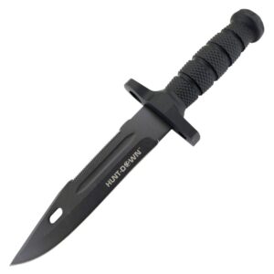 hunt-down 12.5" all black hunting knife 3cr13 stainless steel rubber grip handle