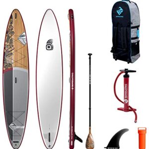 Boardworks SHUBU Great Bear | Touring All Water Inflatable Stand Up Paddleboard | SUP Package Includes Pump, Three Piece Paddle and Roller Bag Complete Kit | 14', Red/Grey/White