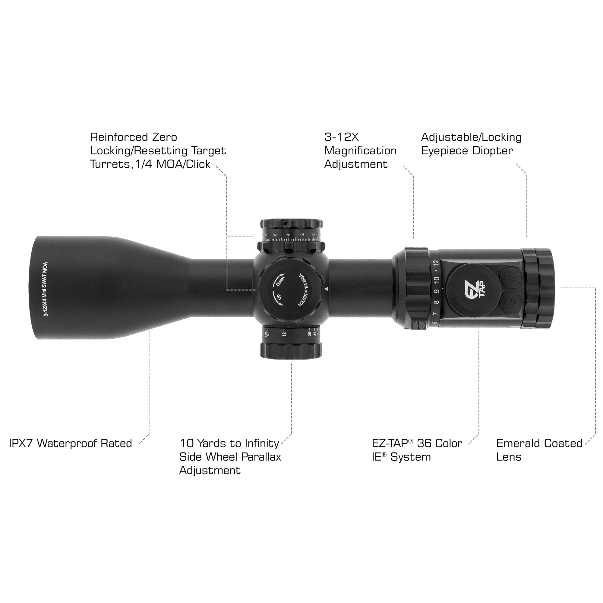 UTG OP3 3-12X44 30mm Compact Scope, AO, IE, Glass UMOA