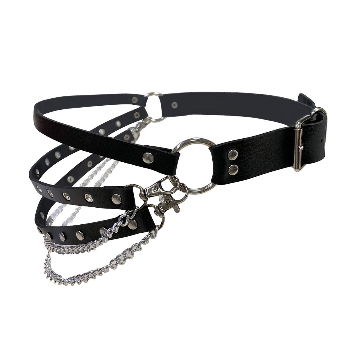 Eigso Leather Punk Goth Belt for Women Men Rock Classic Vintage Gothic Chain Waist Belt for Woman Man Black