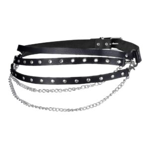 Eigso Leather Punk Goth Belt for Women Men Rock Classic Vintage Gothic Chain Waist Belt for Woman Man Black