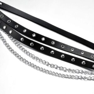 Eigso Leather Punk Goth Belt for Women Men Rock Classic Vintage Gothic Chain Waist Belt for Woman Man Black