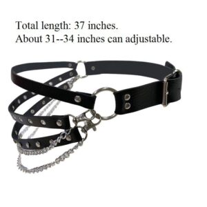 Eigso Leather Punk Goth Belt for Women Men Rock Classic Vintage Gothic Chain Waist Belt for Woman Man Black