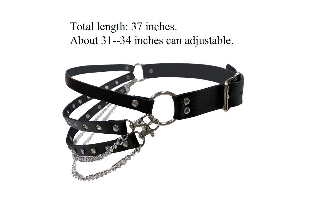 Eigso Leather Punk Goth Belt for Women Men Rock Classic Vintage Gothic Chain Waist Belt for Woman Man Black