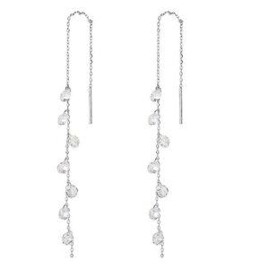 sluynz 925 sterling silver sparkling cz droplet dangle earrings for women teen girls elegant long dangling earrings threader tassel (a-silver)