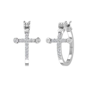 1/4 carat diamond hoop earrings with cross sign in 10k rose gold