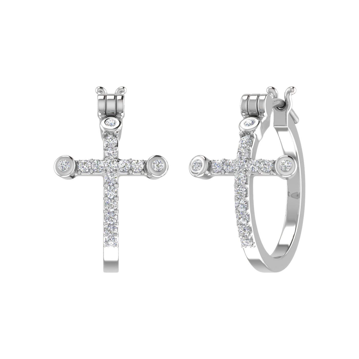 1/4 Carat Diamond Hoop Earrings with Cross Sign in 10K Rose Gold