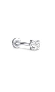 316 stainless steel threadless push pin nose ring labret monroe stud 2.5mm prong clear cz 20g