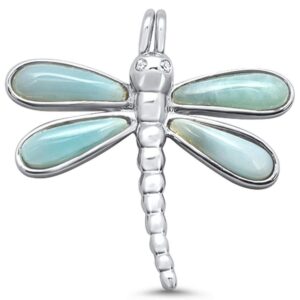 closeoutwarehouse bezel set natural larimar dragonfly charm pendant sterling silver